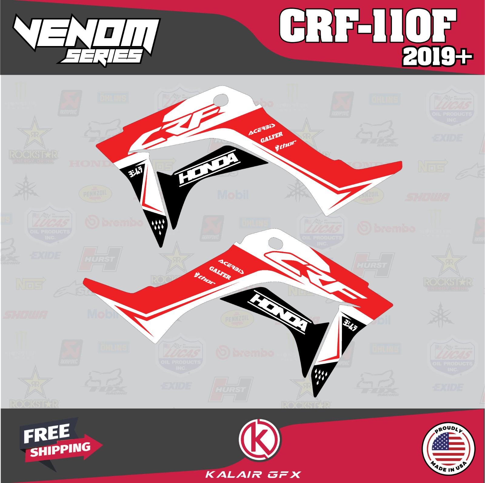 Graphics Kit for HONDA CRF110F CRF110 (2019-2024) Venom- Red | eBay