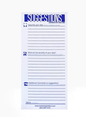 25 Suggestion Survey Box Cards Form 3.5''W x 8.5"H Continuous ...