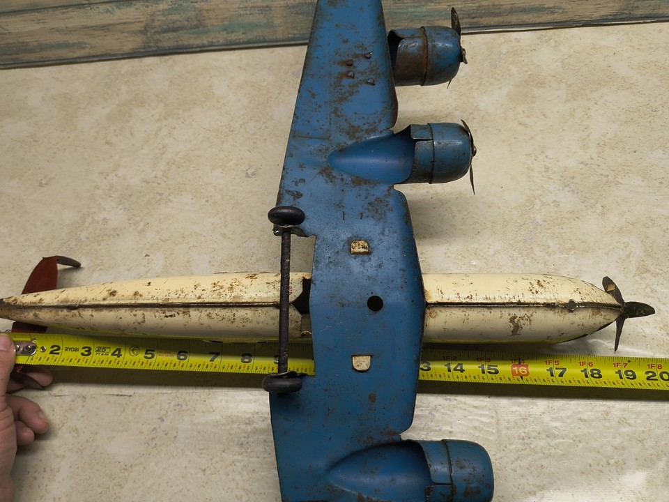 Large c40s Buddy L Pressed Steel TRANSPORT AIRPLANE Wood Wheels AS IS ...
