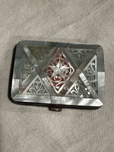 MOTHER OF PEARL ABALONE CARVED TORTOISE SHELL MATCH CASE BOX HOLDER ...