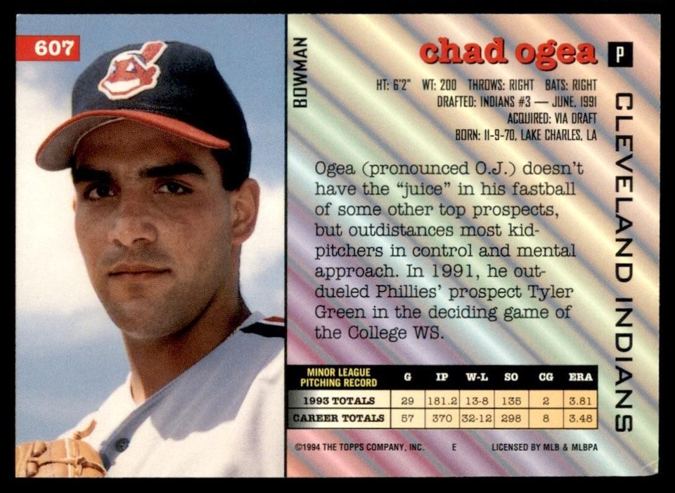 1994 Bowman #607 Chad Ogea | eBay