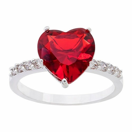 Allure Crystal Pure Silver Over Brass Heart Cocktail Ring Size 8 ...