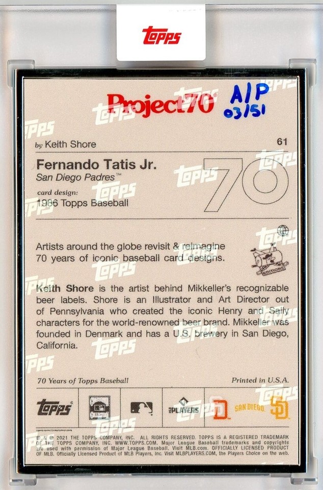 TOPPS PROJECT 70 - FERNANDO TATIS JR. - KEITH SHORE AP 03/51 SILVER ...