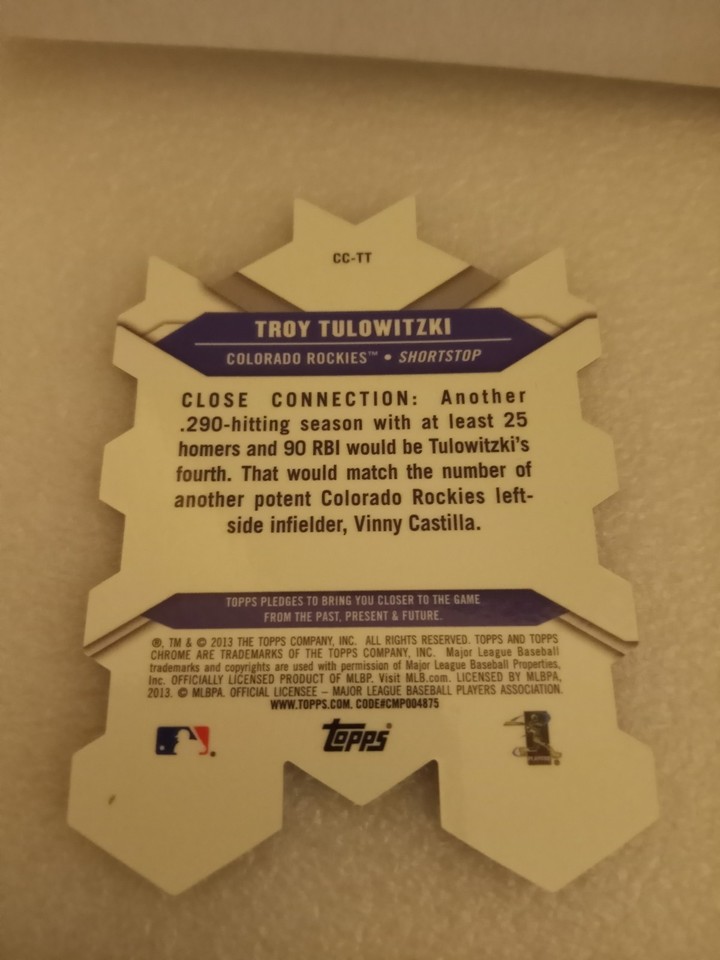 2013 Topps Chrome Close Connections Die-Cut Troy Tulowitzki CC-TT ...