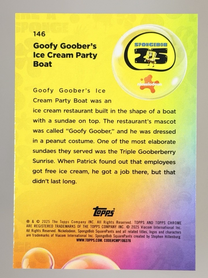 2025 Topps Chrome SpongeBob Base #146 Goofy Goober's Ice Cream Party ...