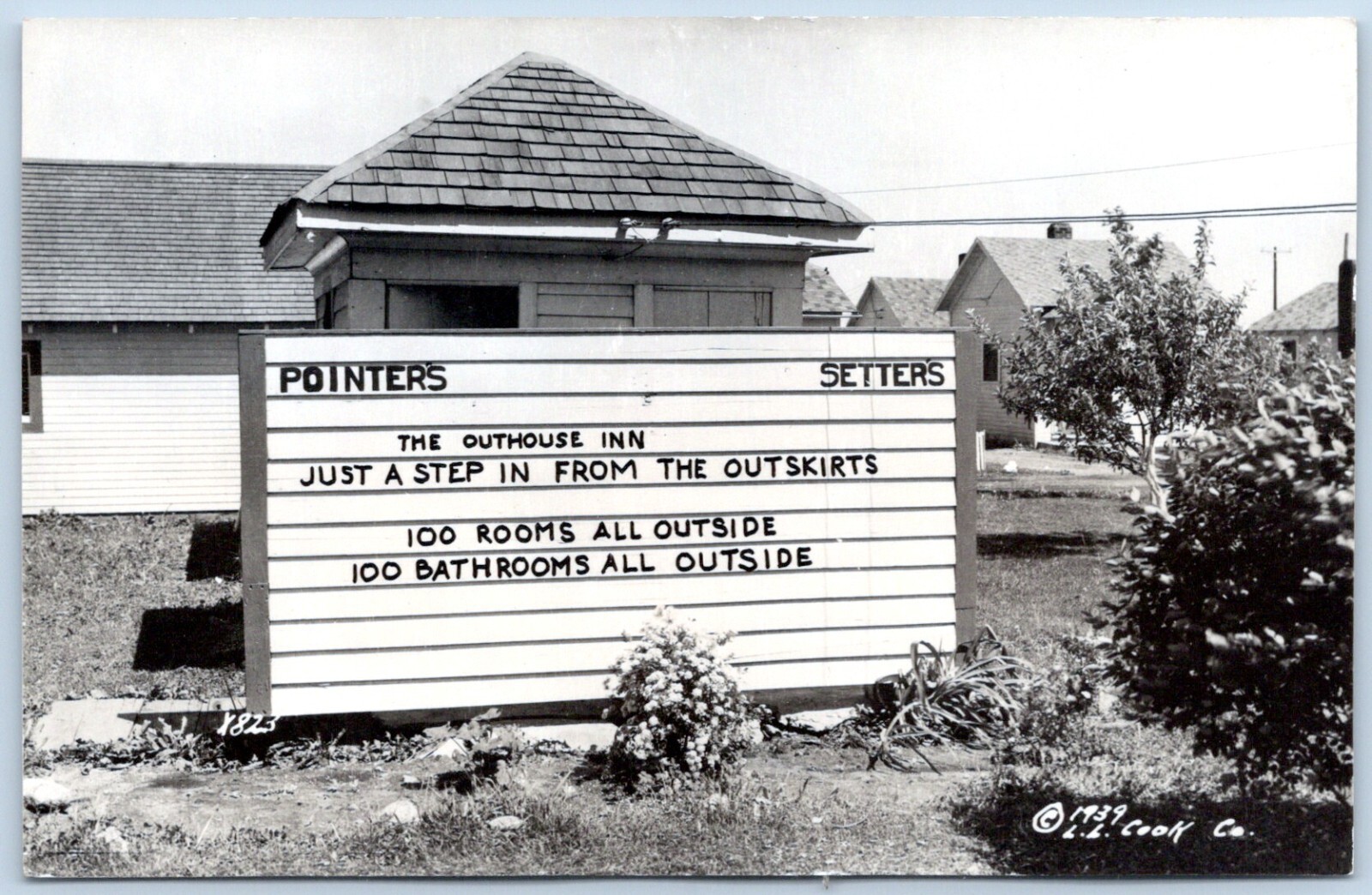 Postcard RPPC The Outhouse Inn Sign Pointers Setters Humor LL Cook R61 ...