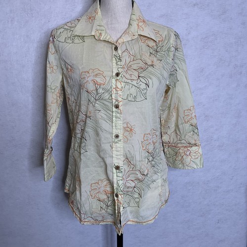 Natural Reflections Womens Top Size Medium Yellow Floral Print 3/4 ...