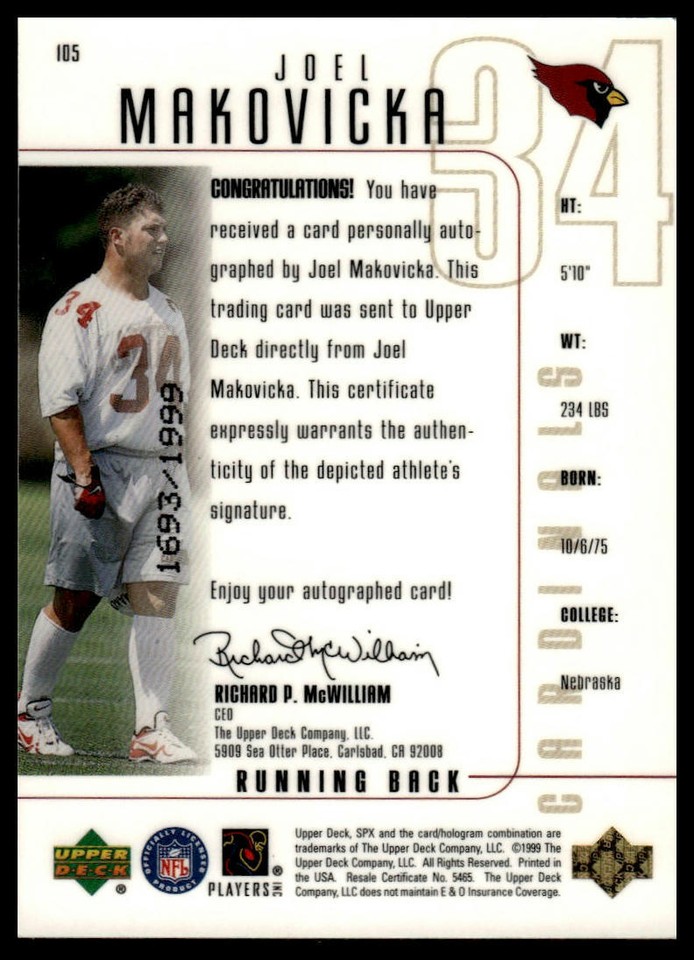 1999 SPx #105 Joel Makovicka #/1999 | eBay