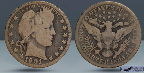 1901 Barber Quarter, Good+ Condition, Silver, Ryan's Rare Coins ...