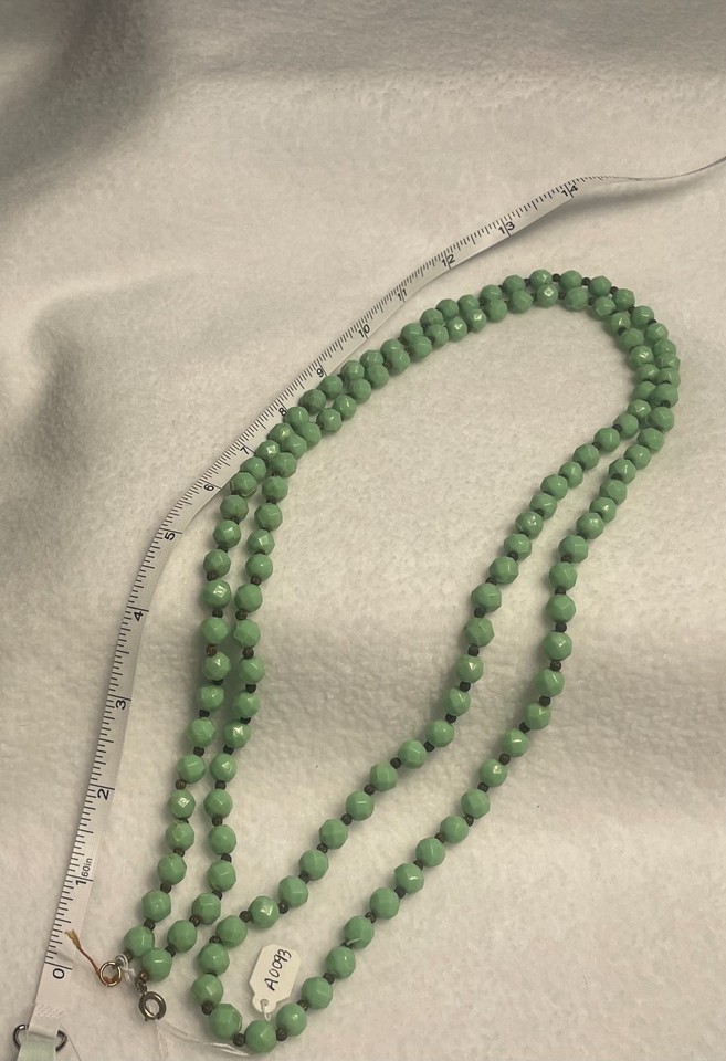 VTG Minty green faceted beads interspersed with brass beaded Necklace ...