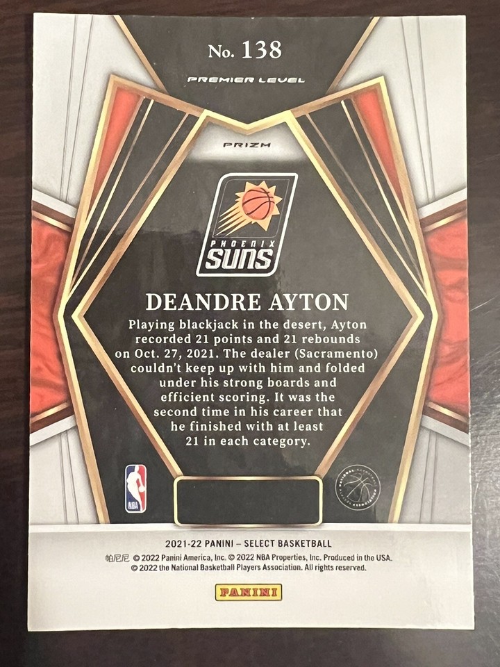 Deandre Ayton Orange Shimmer Select 2021-22 #138 Premier Level Suns | eBay