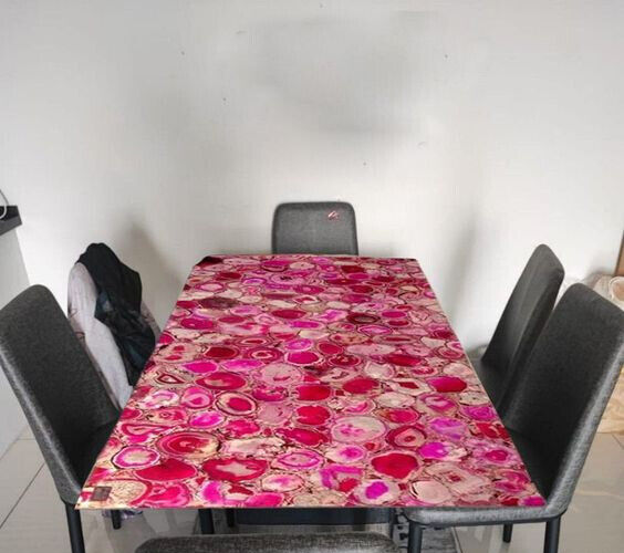 Rectangle Pink Agate Office Meeting Table Resin Dining Table Top for ...