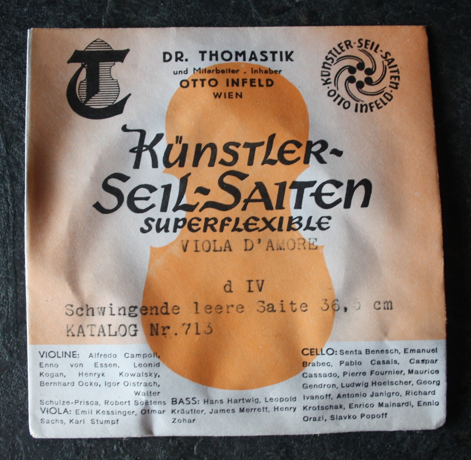 Dr. THOMASTIK Infeld Künstler-Seil-Saiten, Viola d' amore d IV, 36,5 cm ...