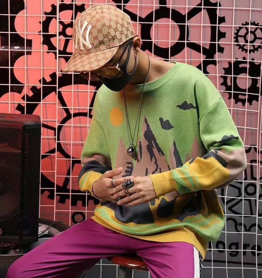 Men's Harajuku Hip Hop Landscape Sweater Streetwear C… - Gem