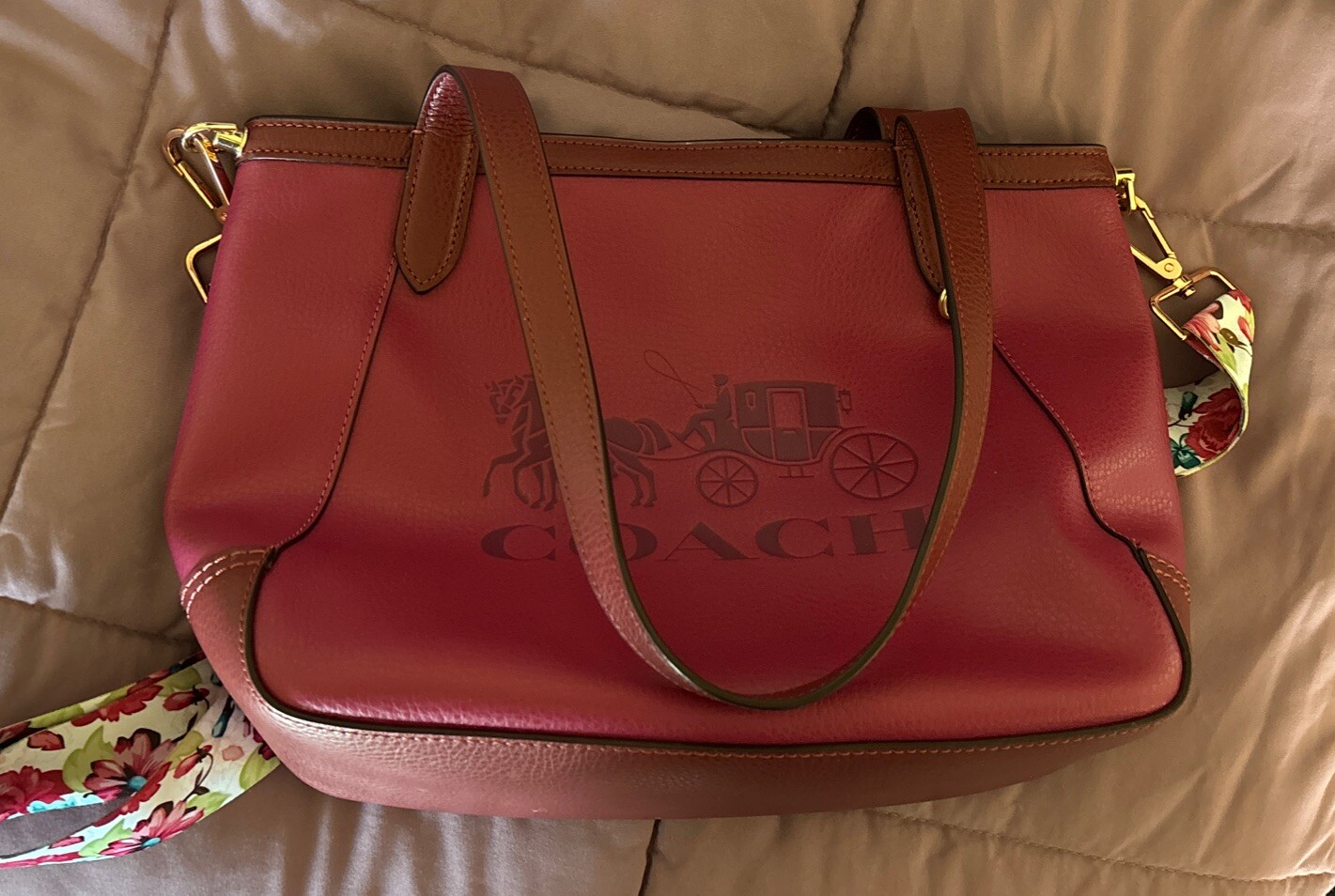 COACH Red Leather Satchel Crossbody Bag Purse - Gem