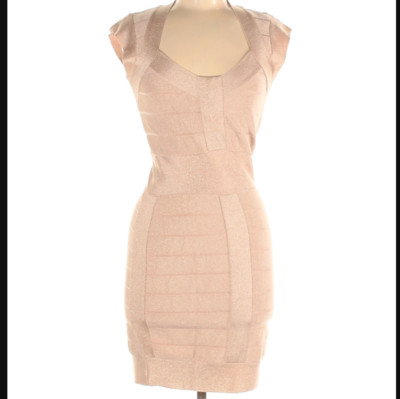 French Connection Cocktail Dress Knit Bodycon Light Gold Metallic ...
