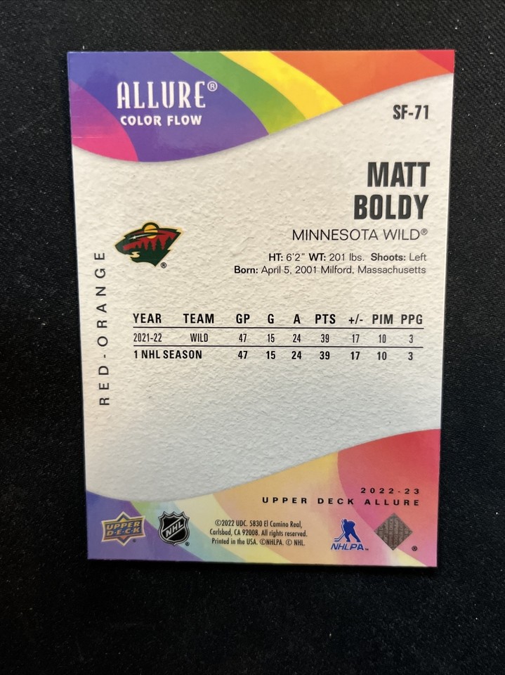 22-23 UD Allure Rookie Color Flow Red-Orange SF-71 Matt Boldy | eBay