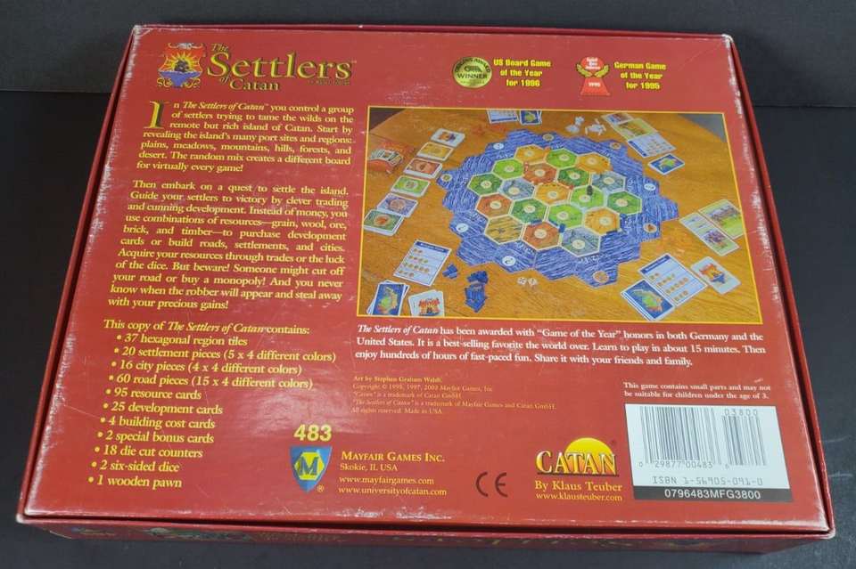 1997 The Settlers of Catan by Klaus Teuber by Mayfair Games 483 ...