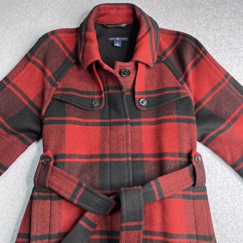 Gap Buffalo Check Coat Women’s Small Wool Pea Coat 3/4 Sleeve Belted | eBay