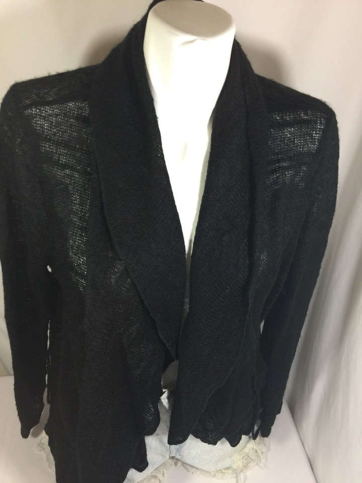 Gnw Women Soild Black Open Chest Blouse Size L Long Sleeve Waist Tie ...