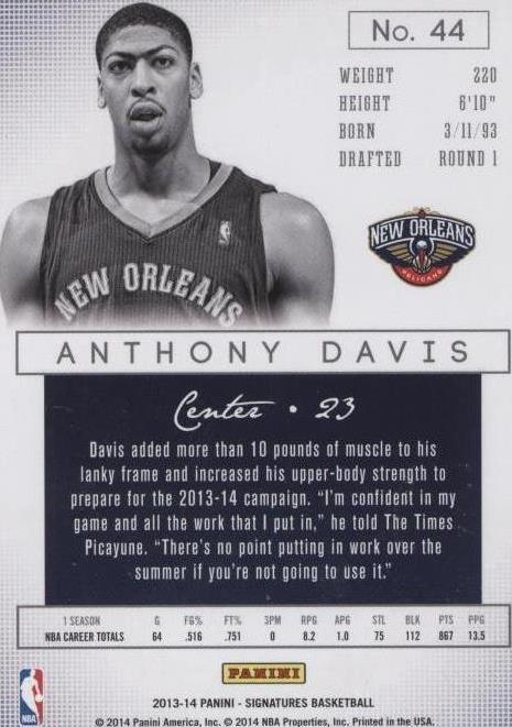2013-14 Panini Signatures - Anthony Davis #44 for sale | eBay