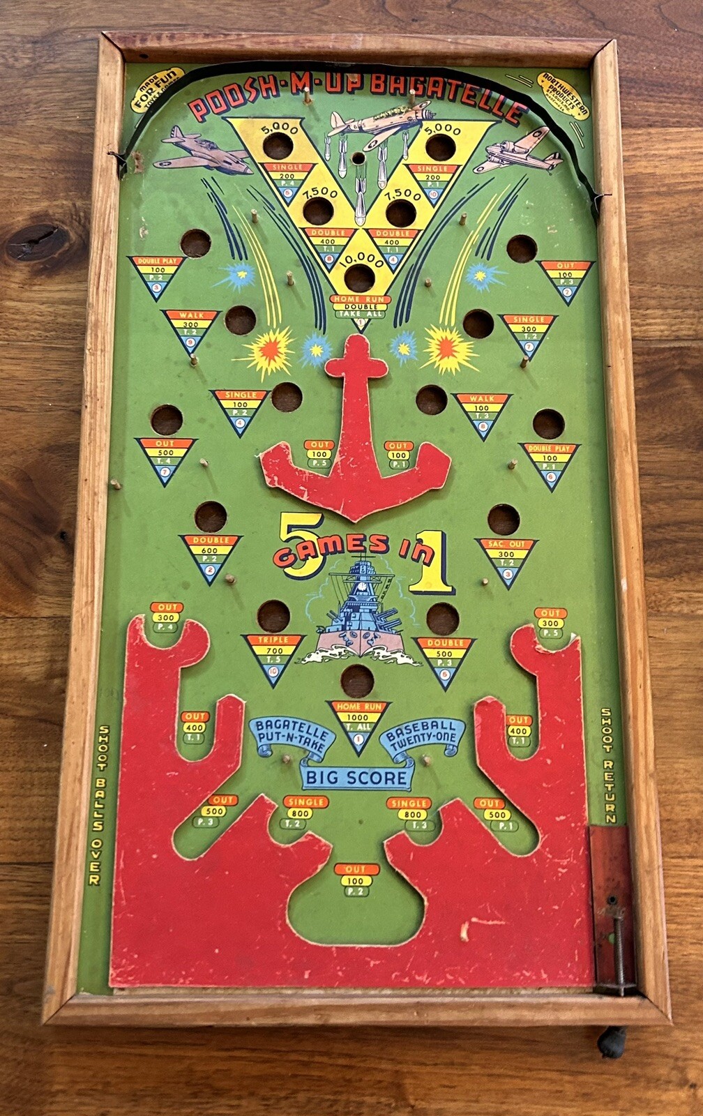 Vintage POOSH-M-UP BAGATELLE Pinball Game 5 Games In 1 Military Very ...
