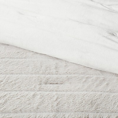 3pc King Channel Luxe Faux Fur Comforter and Sham Set Light Gray ...