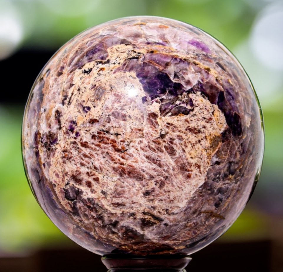 145MM Blue Melody Stone Sphere Natural Cacoxenite Lepidocrocite ...
