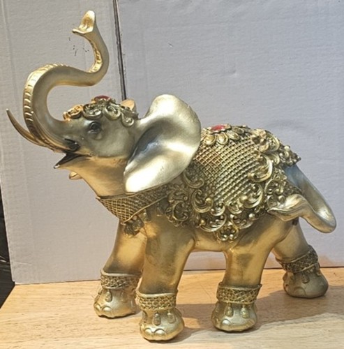 GOLD ELEPHANT TRUNK UP WILD ANIMAL GOOD LUCK FORTUNE POWER TUSKS ...