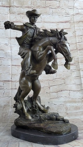 Large Frederick Remington Bronze Sculpture Bronco Buster on Marble ...