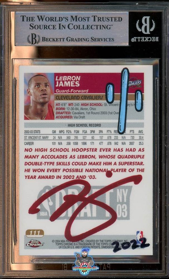 2003 LeBron James BGS Authentic Topps Chrome Luke the Cardist #111 | eBay
