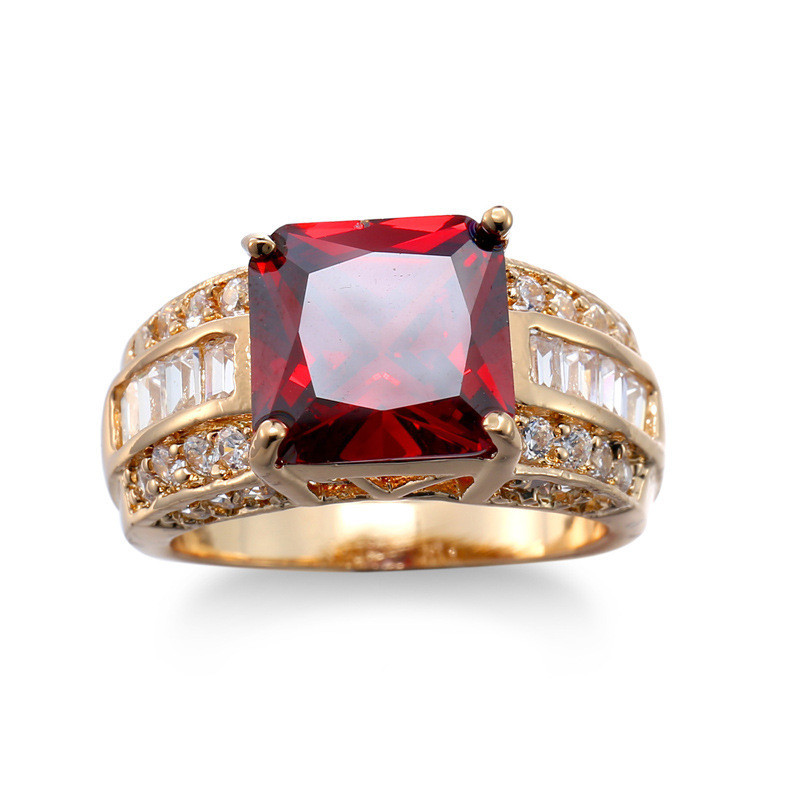 3.2g Huge Natural Fire Red Garne Gems Yellow Gold Plated Lady Ring Sz 6 ...