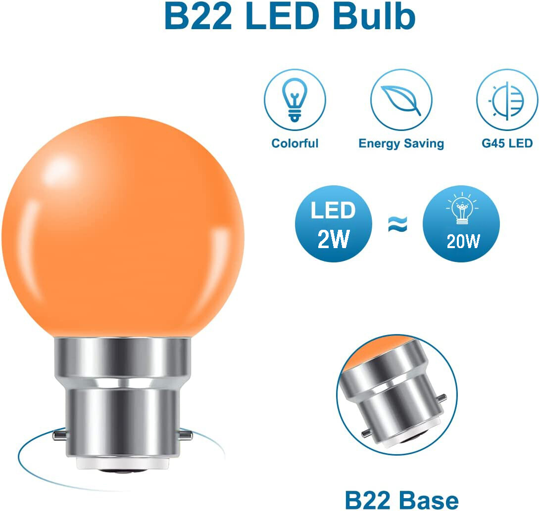 B22 Bayonet 2W AC 220V LED G45 Globe Bulb Orange Color Bulbs for ...