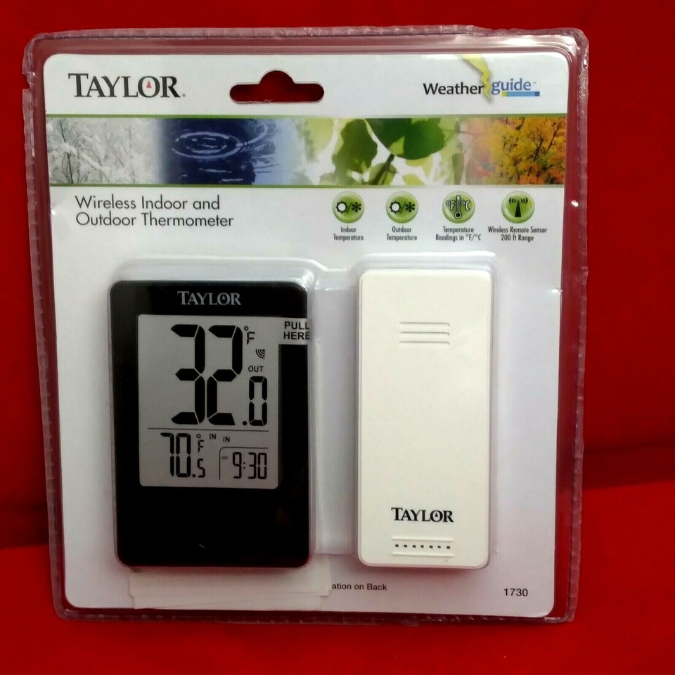 Taylor Wireless Indoor/Outdoor THERMOMETER Sensor Digital LCD Black ...