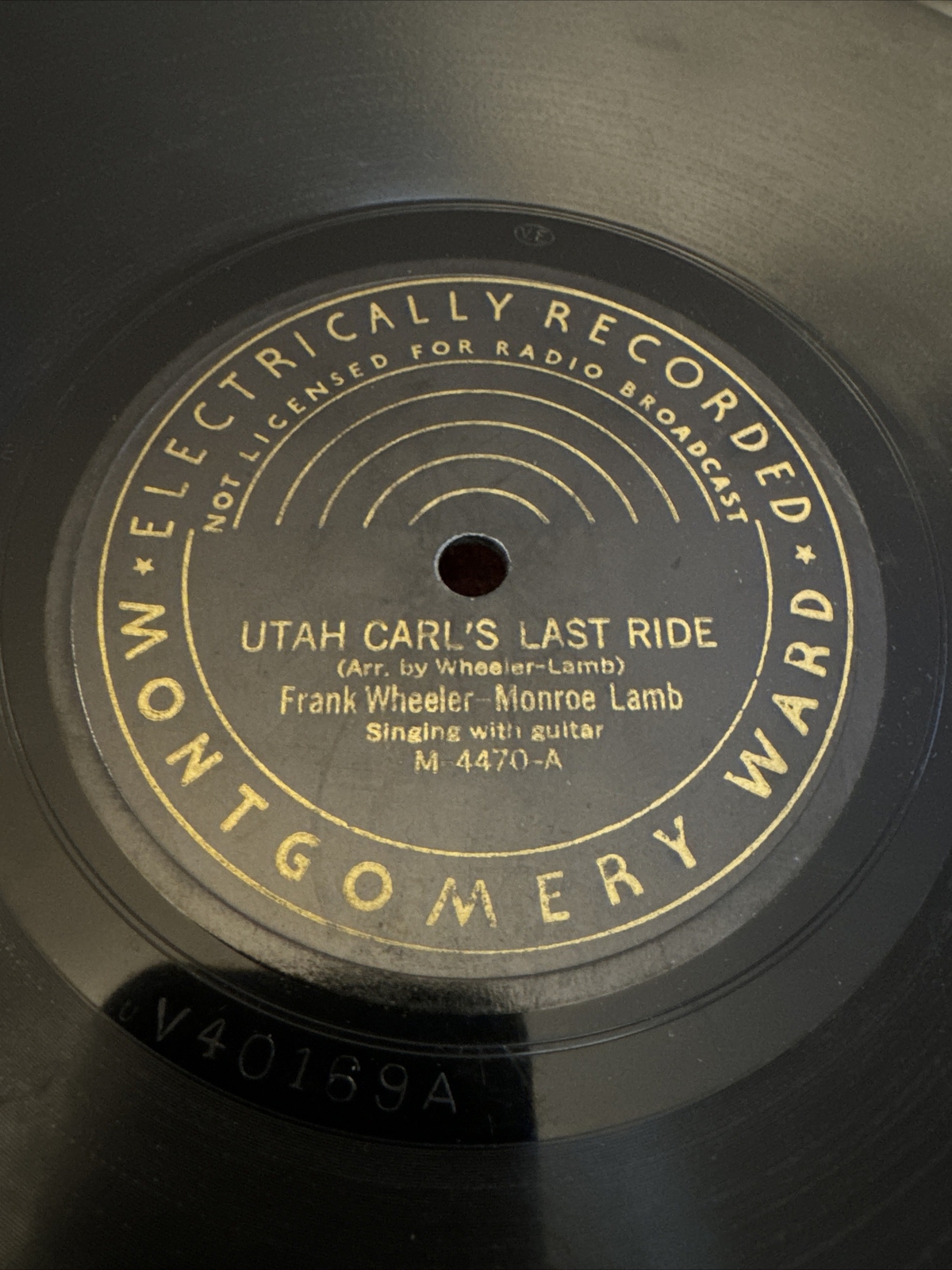 M Ward 78 RPM Frank Wheeler & Monroe Lamb - Utah Carl Last Ride 4470 V+ ...