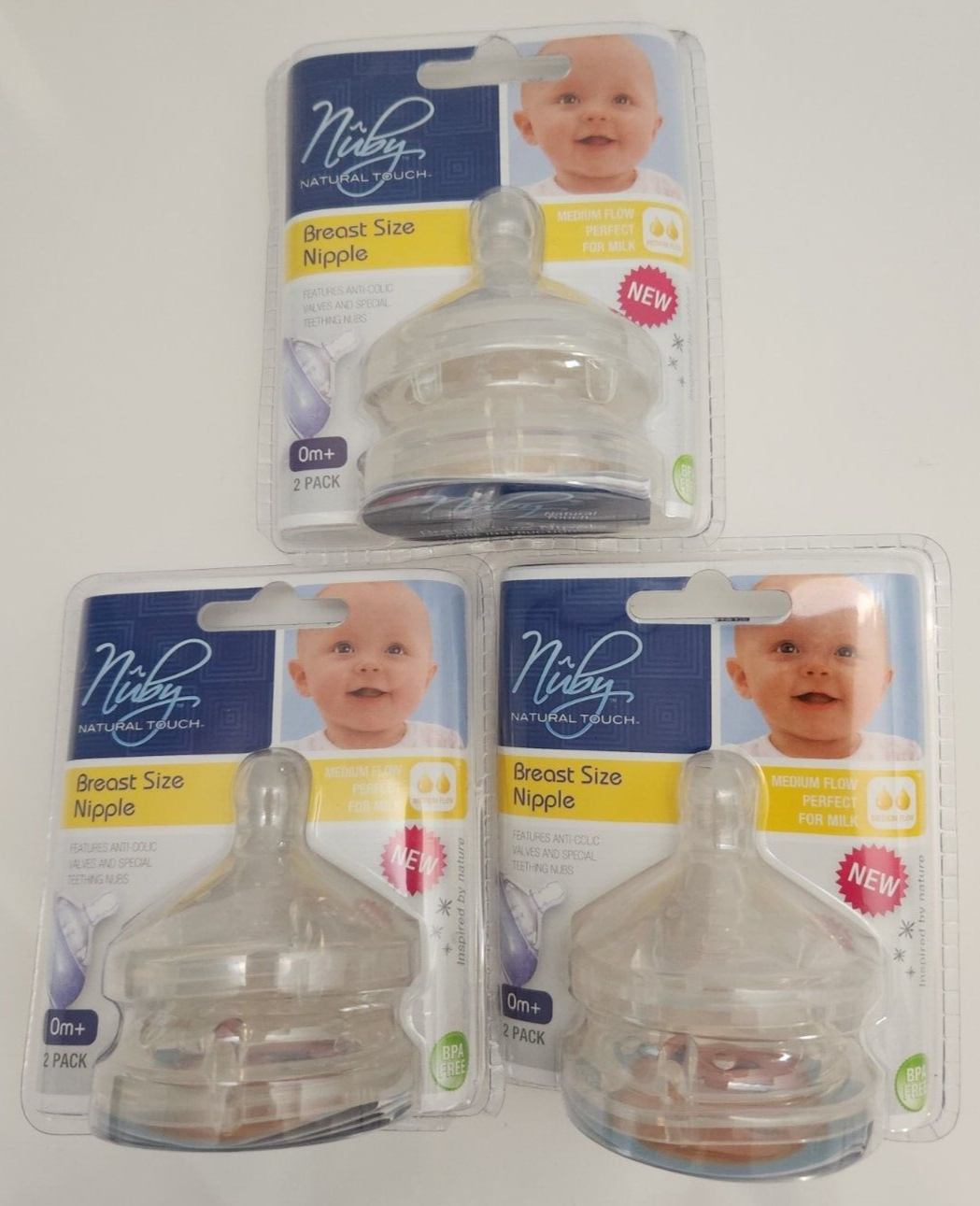 3-Packs ! Nuby Natural Touch Breast Size 6-Nipples Medium Flow 0m ...