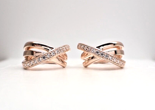 Authentic Pandora #283150C01 Crossover Pave' Hoop Earrings Rose ...