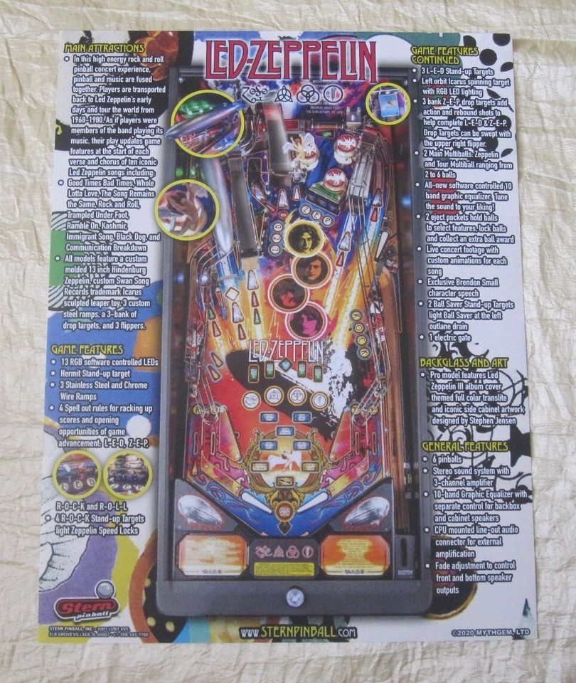 2020 STERN LED ZEPPELIN PRO PINBALL FLYER | eBay