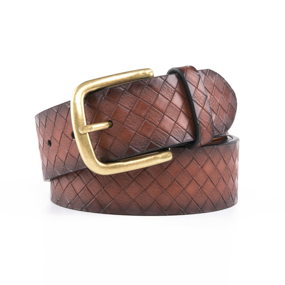 Men's Belt Genuine Leather Grid Pattern Casual Dress Belts 1.5inch ...