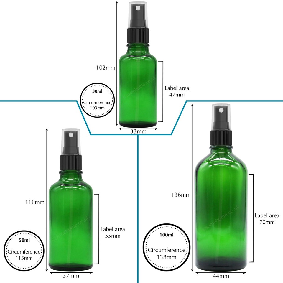 GREEN Glass Spray Bottle with Mist Sprayer Pump Atomiser Oils ...