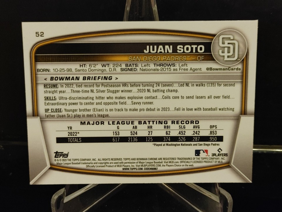 Juan Soto 2023 1st Bowman Chrome Mojo Refractor #52 - San Diego Padres ...