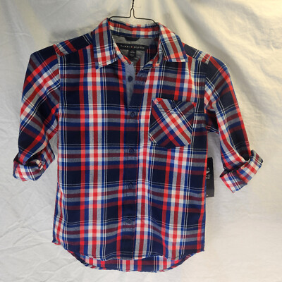 Tommy Hilfiger Youth Boys Plaid Button Up Flag Blue Small 8-10 New with ...