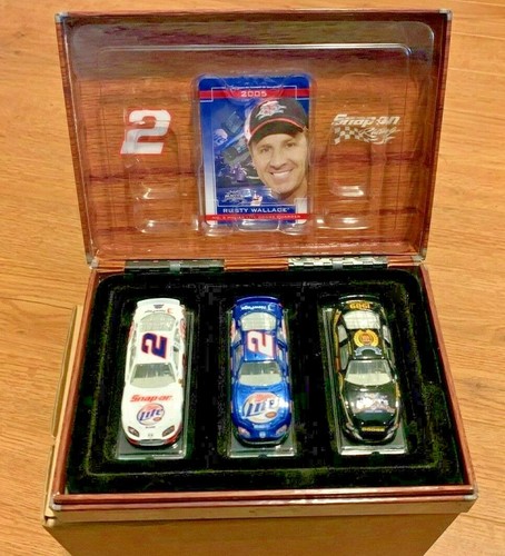 RUSTY WALLACE #2 RACING BOX SET OF 3 DIE CAST CARS MILLER LITE & SNAP ...