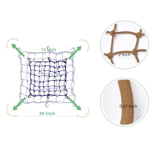 Small Cargo Net-15"x15" Expands to 30"x30" | Reinforced Hooks, Natural ...