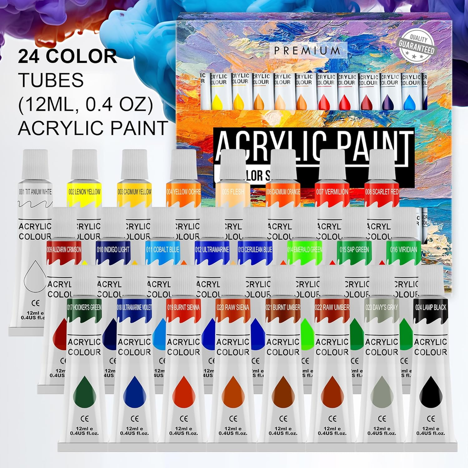 Acrylic Paint Set 56 Pcs,Painting Supplies with 24 Acrylic Paint,16 ...