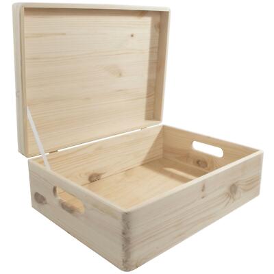 Plain Pine Decorative Wood Storage Box with Hinged Lid & Handles ...