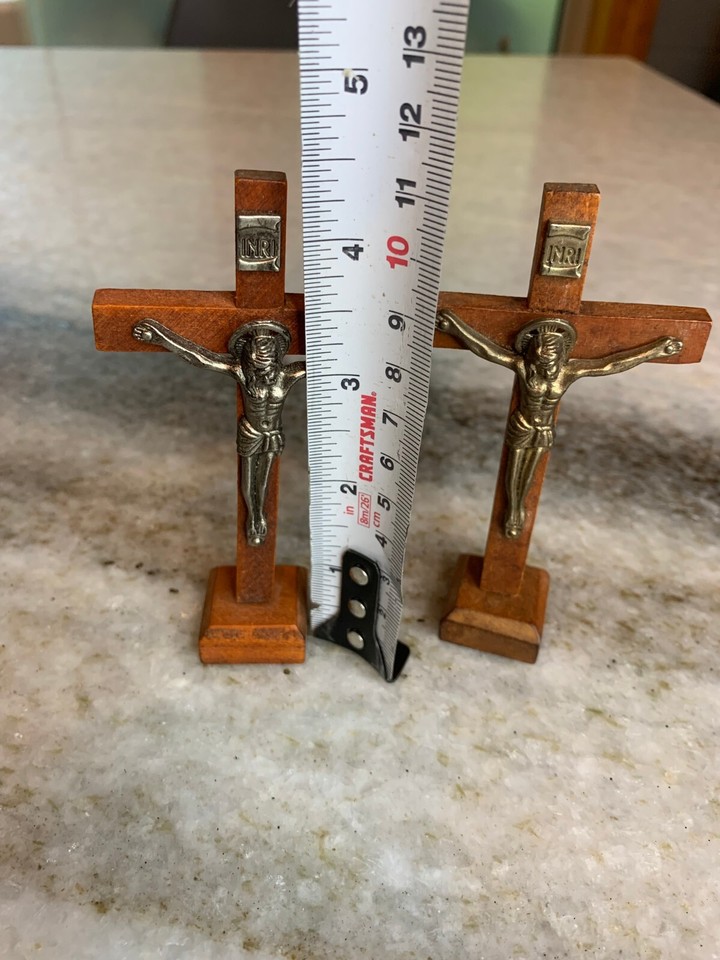 2 (Pair) Wooden Wood Jesus Cross / Crucifix INRI Jesus Nazareth Small ...