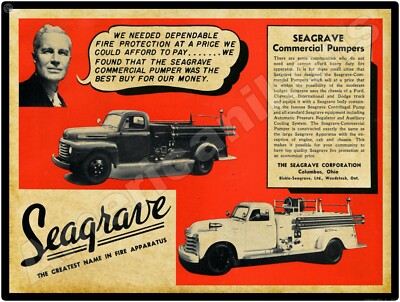 1949 Seagrave Commercial Pumpers, Fire Trucks New Metal Sign: Columbus ...