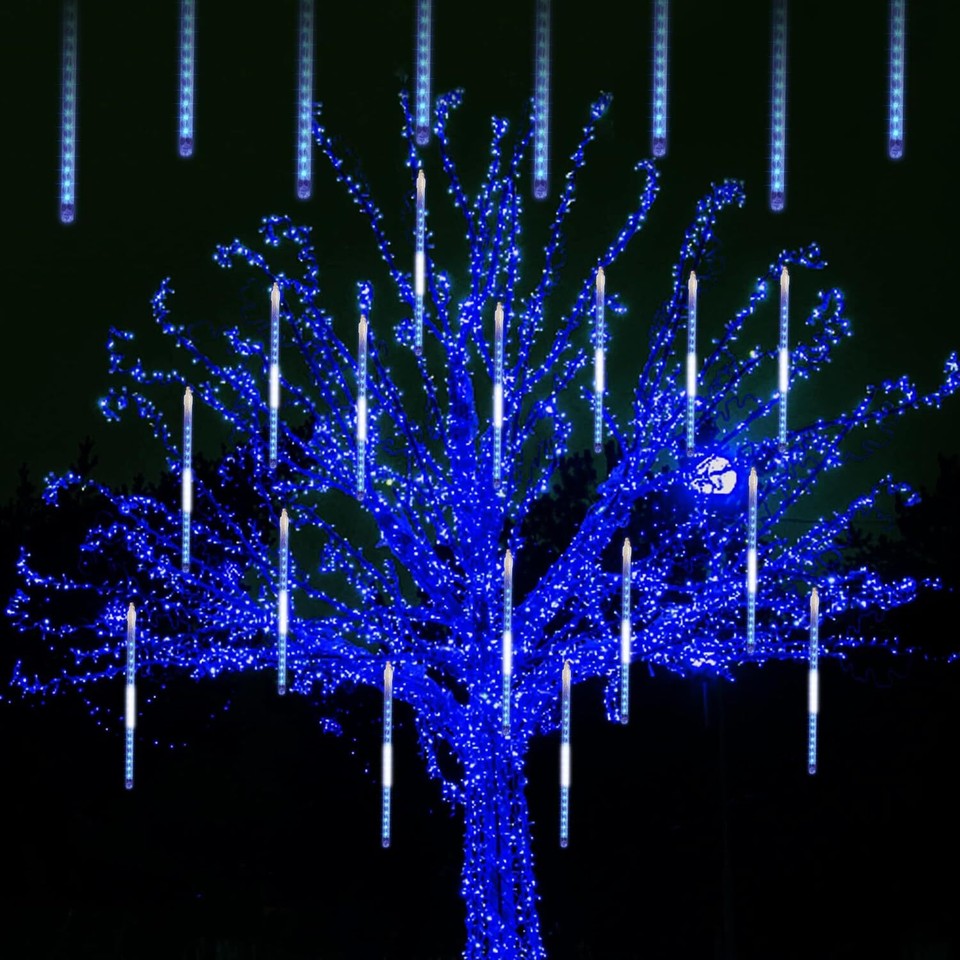 192 LED Star Shower Lights Fairy String Light Falling Rain Tree Garden ...