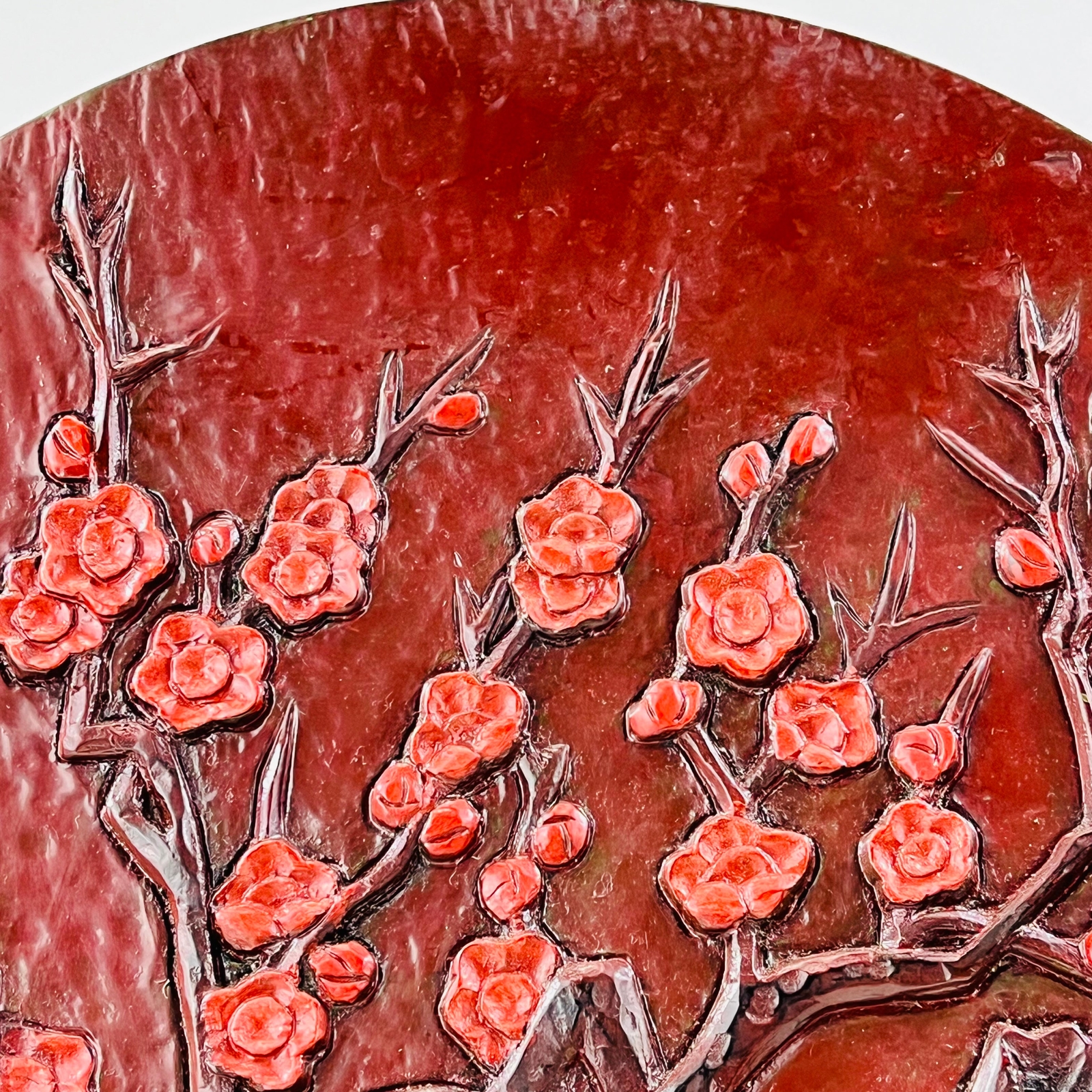 Vintage Japanese Kamakurabori Plate Plum Blossom Flowers Deep Red ...